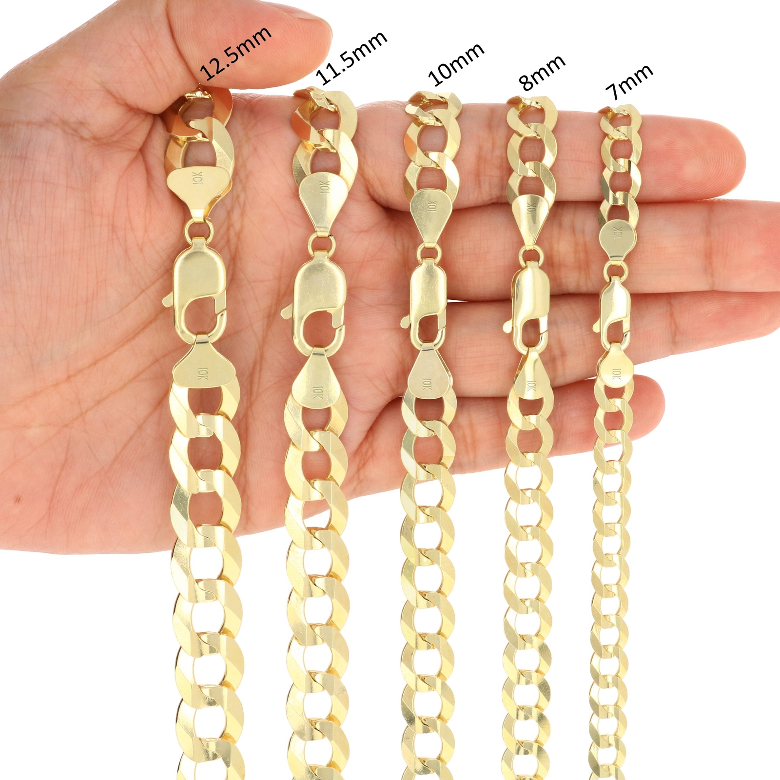 10K Yellow Gold Solid 2mm-12.5mm Curb Cuban Chain Link Necklace ...