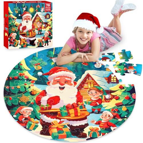 Jigsaw Floor Puzzles for Kids Games - 70 Pieces Large Christmas Santa ...