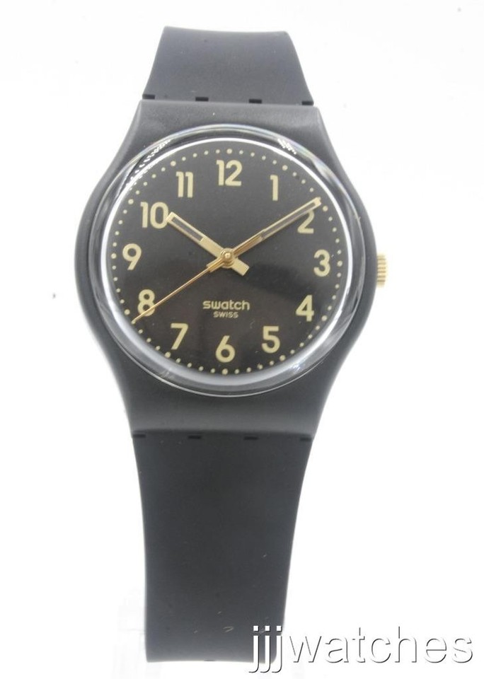 New Swiss Swatch Classic Golden Tac Black Silicone Watch 35mm GB274 $75 ...