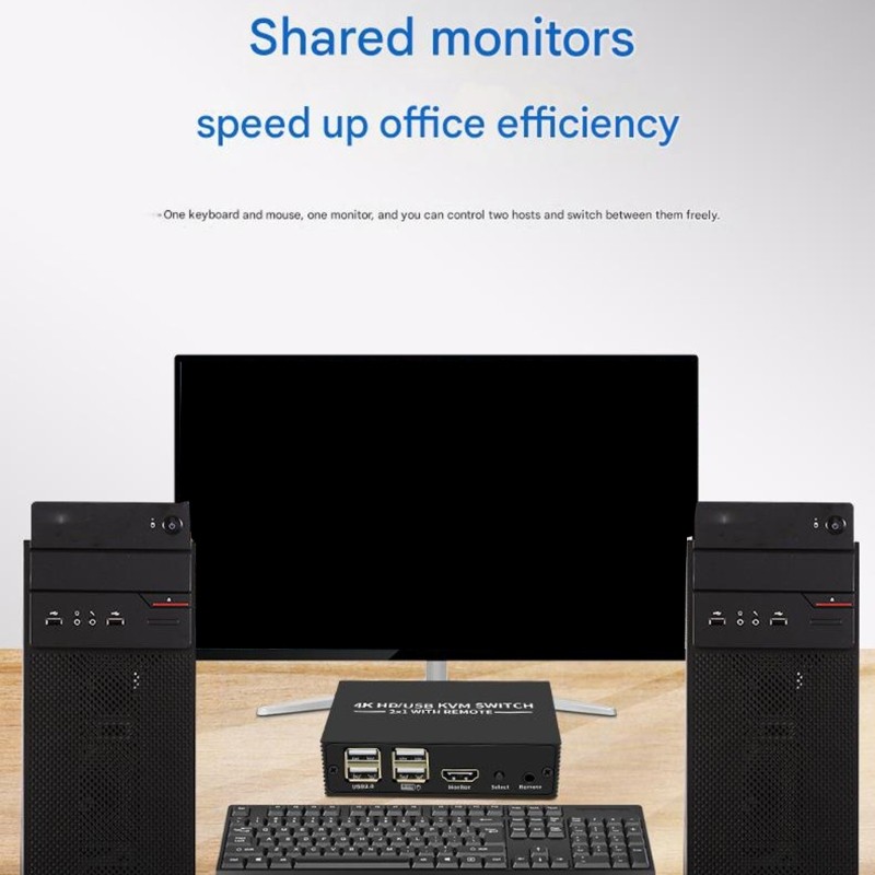 USB KVM Switcher Housing Monitors Keyboards and Mouse to Control 2 PC ...