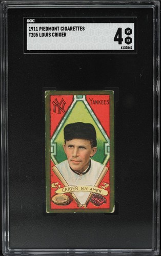 1911 T205 Gold Border Piedmont LOUIS CRIGER New York Yankees SGC 4 VGEX ...