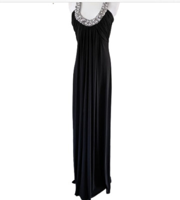 JS Collection Black Summer Ball Gown 10 Embellished Silver beaded Prom ...