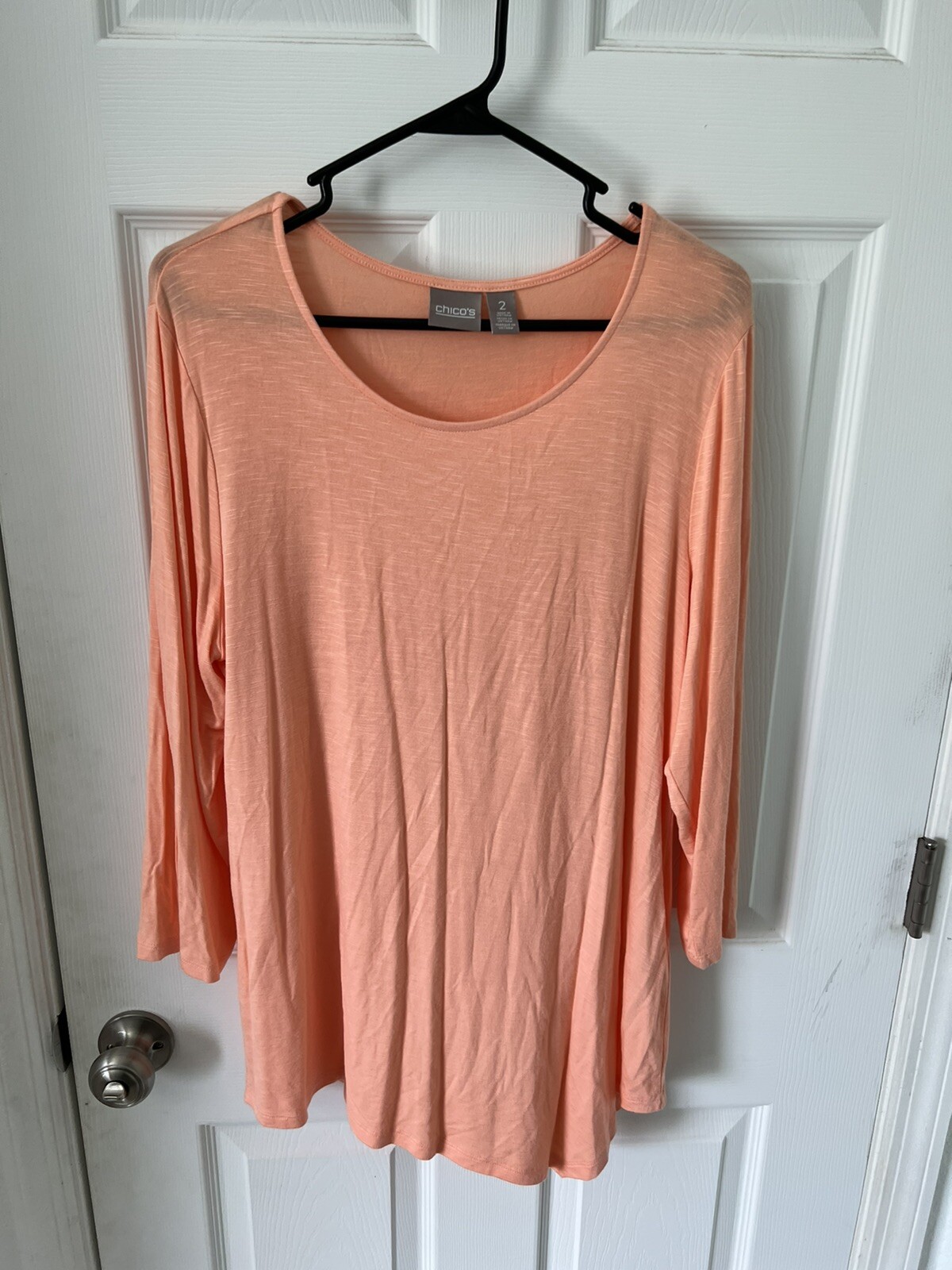 Chicos Womens Coral Orange Boat Neck 3/4 Sleeve Top Shirt Size 2 Large ...