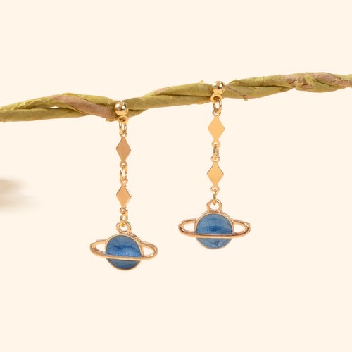 Space Series Jewellery Blue Enamel Planet Charm Long Gold Chain Pendant ...