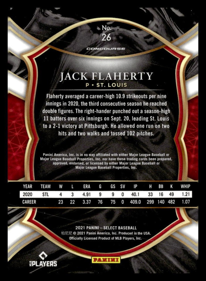 2021 Panini Select #26 Jack Flaherty St. Louis Cardinals Baseball Card ...