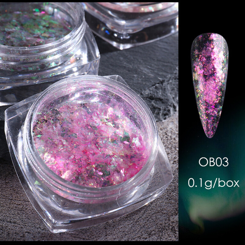 1Box Glitter Opal Powder Nail Art Sequins Flakes Mirror Holographic ...