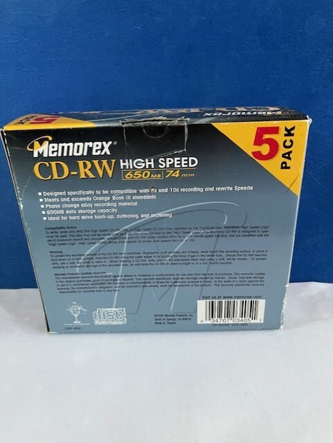 Memorex 5 Pack High Speed CD-RW 8x-10x Data 650MB/Mo 74 Minute NEW ...