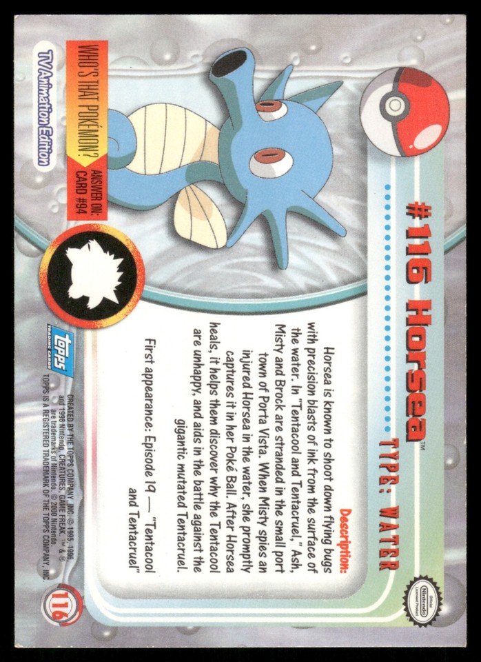 Pokemon Card Topps Series Horsea #116 MODERATE PLAY | eBay