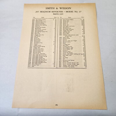 Smith & Wesson Parts List & Schematic .357 Magnum Revolver Model No. 27 ...