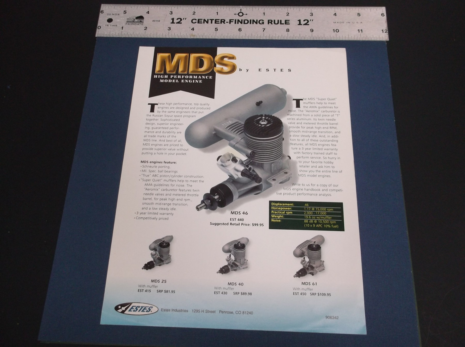 VINTAGE MDS - ESTES R/C AIRCRAFT ENGINE BROCHURE MDS 25 MDS 40 MDS 61 ...