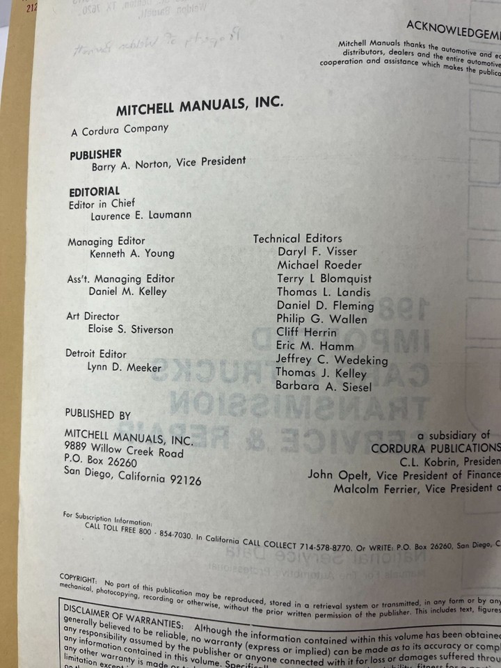 Mitchell Transmission Transmission Service & Repair imported Cars Trucks 1981 | eBay