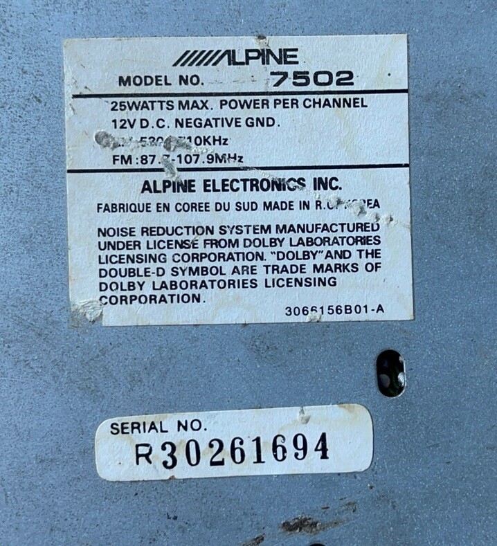 VINTAGE ALPINE 7502 CAR AUDIO STEREO 2 KNOB OLD SCHOOL CASSETTE RARE SQ ...