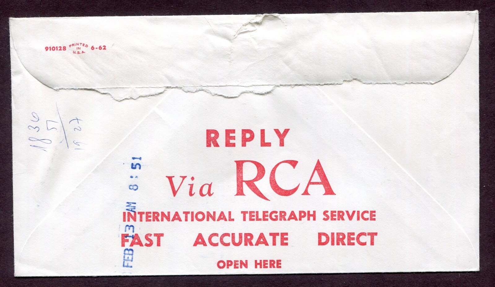 USA 1950’s ’INTERNATIONAL TELEGRAM RCS COMMUNICATIONS’ COVER NEW YORK ...