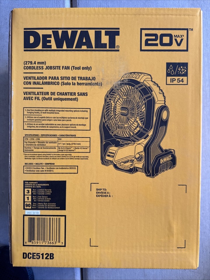 NEW! DeWalt DCE512B 20V MAX Li-Ion 11" Cordless Jobsite Fan ...