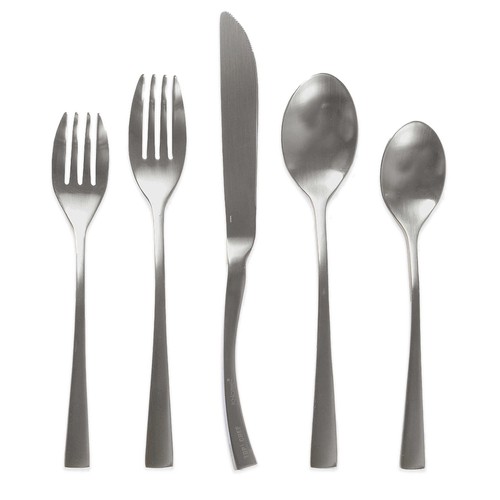 Curve Collection Flatware Set (20 Piece), Service for 4, Matte Silver ...