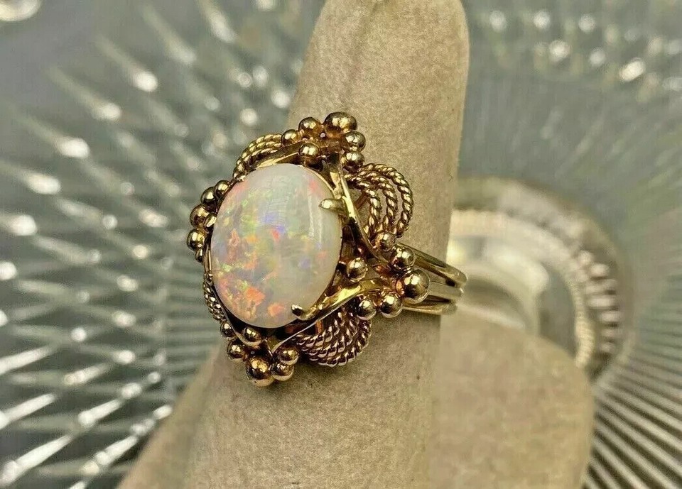 2.2Ct Oval Cut Lab-Created Fire Opal Halo Engagement Ring 14K Yellow ...