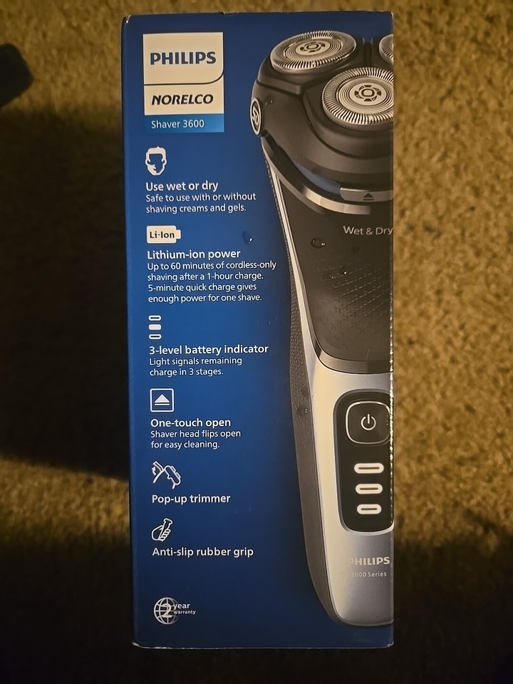 Philips Norelco 3600 Rechargeable Wet & Dry Electric Shaver Trimmer ...