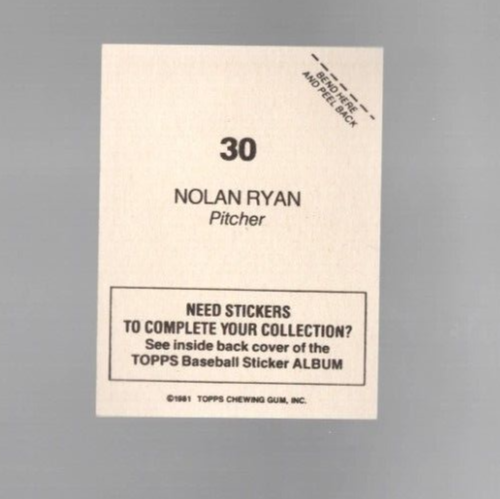 1981 Topps Stickers Nolan Ryan Houston Astros #30 Excellent | eBay