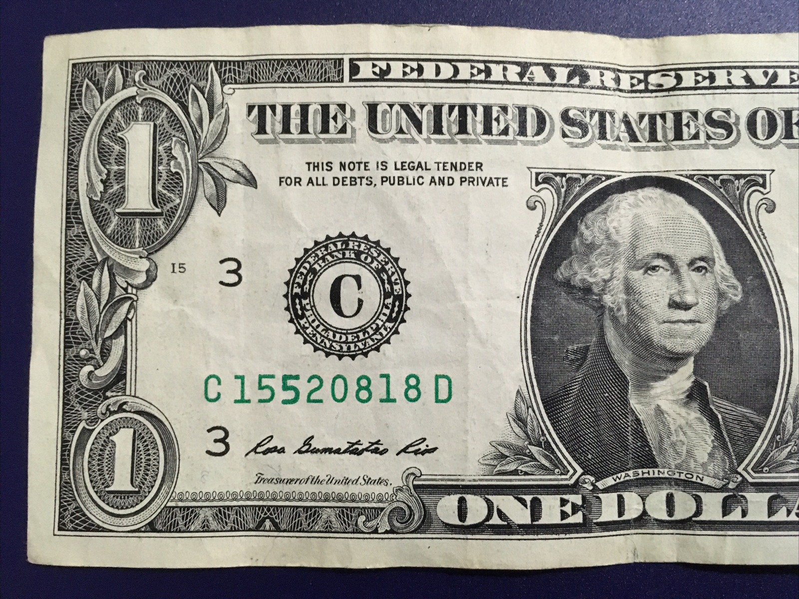 2013 $1 One Dollar Bill ERROR Over Ink 5 Serial Number Inking Misprint ...