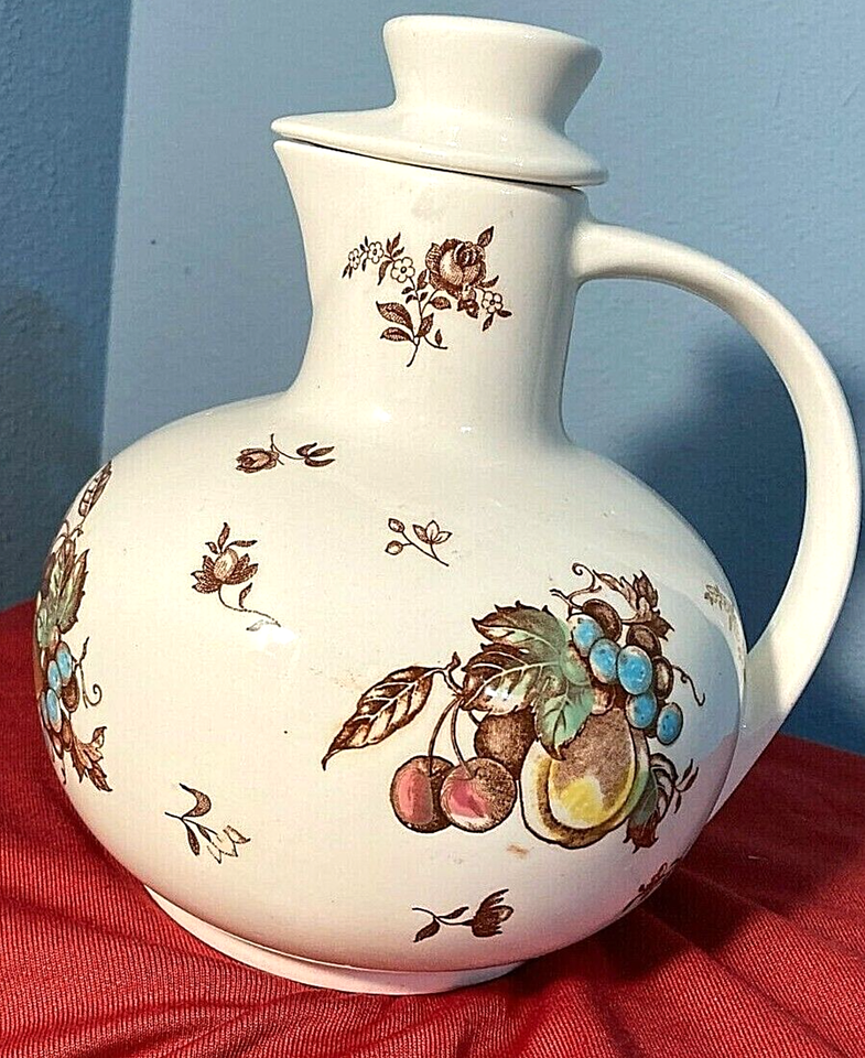 VINTAGE MCM Yamaju Japan Fruit Fantasy Ceramic Water Pitcher/Ewer w/Lid ...