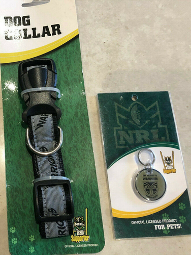 Official NRL NZ Warriors dog collar adjustable with steel rings & pet ...