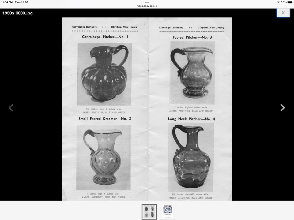 CANTALOUPE/MELON (Narrow Neck) PITCHER CLEVENGER BROTHERS RUBY 1946 ...