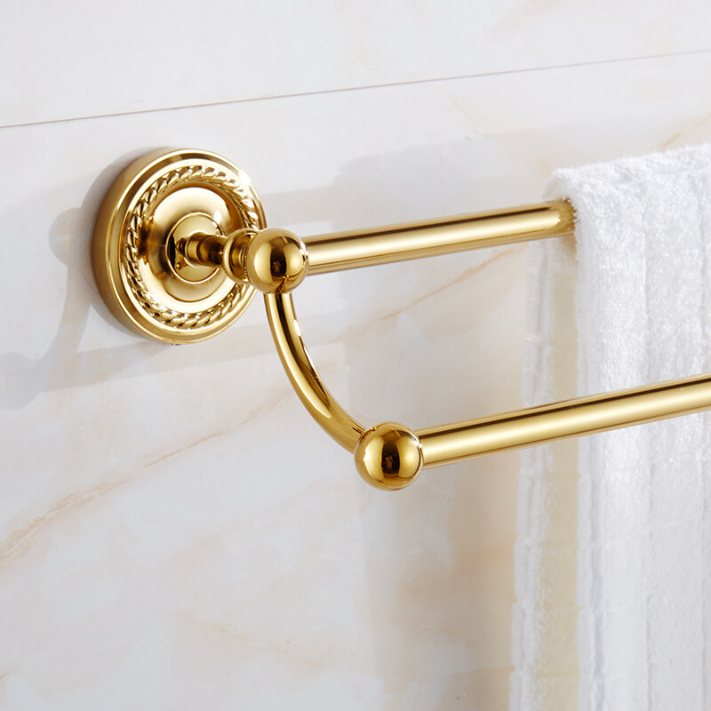 Polished Gold Brass Wall Mounted Towel Rack Bathroom Storage Double ...