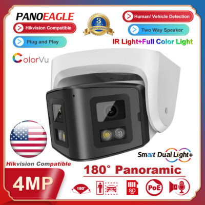 Hikvision Compatible Panoramic 4MP 180° Dual Lens IP Camera Colorvu IR ...