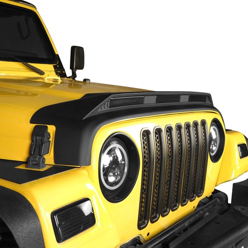 Hood Stone Bug Deflector Shield Protector w/Lights Fit Jeep Wrangler TJ ...