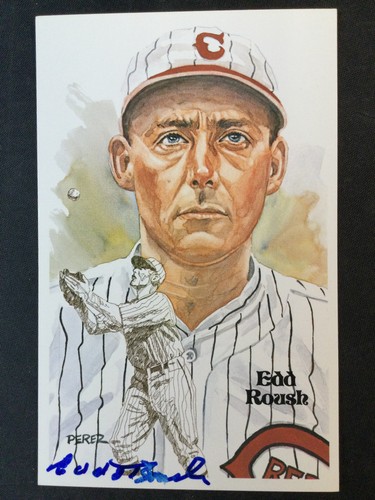 1980-01 Perez-Steele HOF #90 Edd Roush Cincinnati Reds SIGNED AUTO SET ...