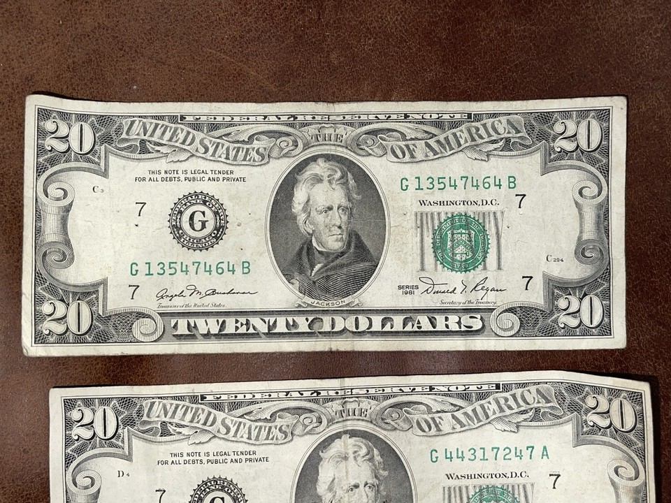 Pair Of 1981 Federal Reserve Note $20 Twenty Dollar Bill Vintage US $40 ...