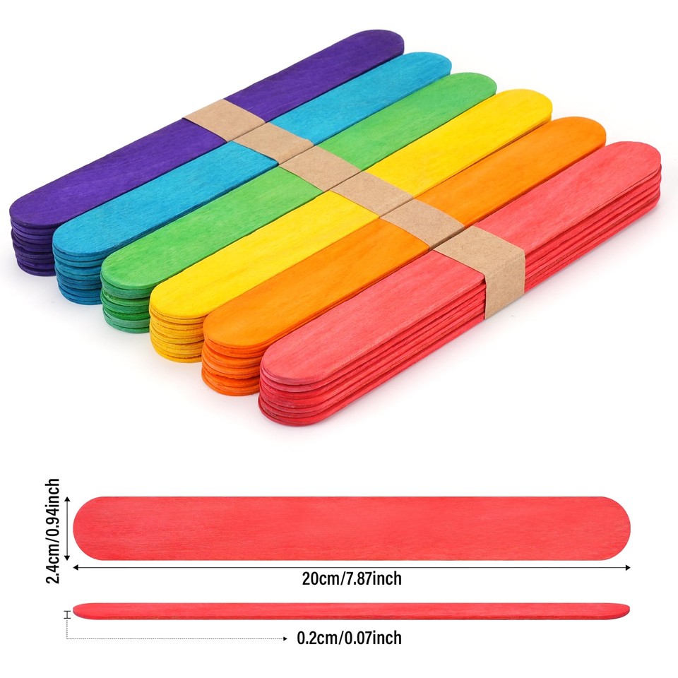 60 Pieces Jumbo Colored Popsicle Sticks 8 Inch Natural Colored Wooden ...