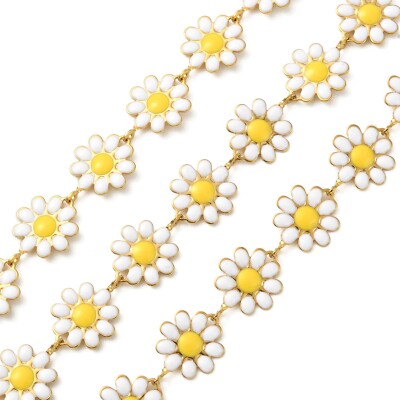1m Enamel Floral Daisy Flower Link Chains for Bracelet Necklace Jewelry ...