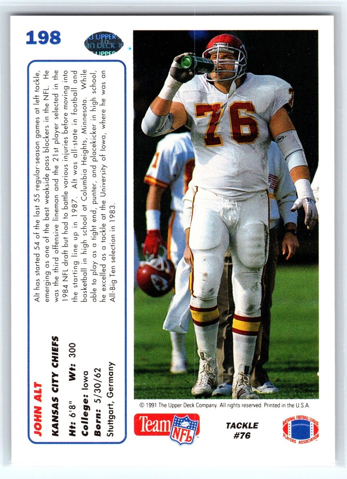 1991 Upper Deck #198 John Alt Football Kansas City Chiefs | eBay
