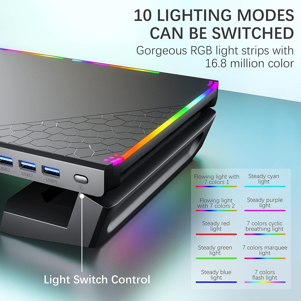 Monitor Stand Desk RGB Gaming Lights with 4 USB 3.0 Hub, Foldable ...