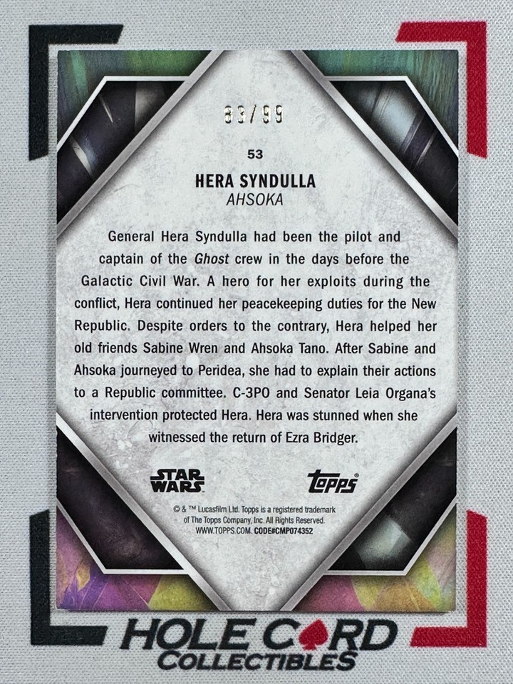 HERA SYNDULLA 2024 Topps Star Wars Masterwork #53 Green Refractor 83/99 ...