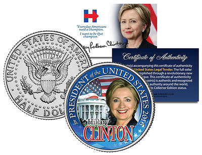 HILLARY CLINTON FOR PRESIDENT 2016 Colorized JFK Half Dollar US Coin ...