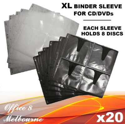 20 x EXTRA LARGE CD DVD Binder Sleeves Holds 8 Discs DVD Plastic ...