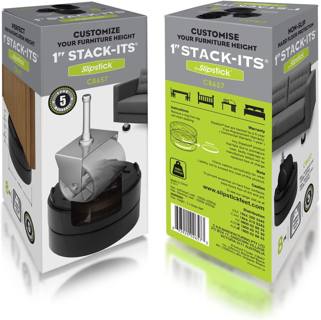 Stack-Its 1 Inch Adjustable Bed Risers/Furniture Risers (Set of 8 ...