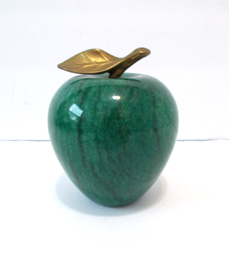 VTG Green Polished Alabaster Marble Stone Apple Paperweight 3" Tall ...