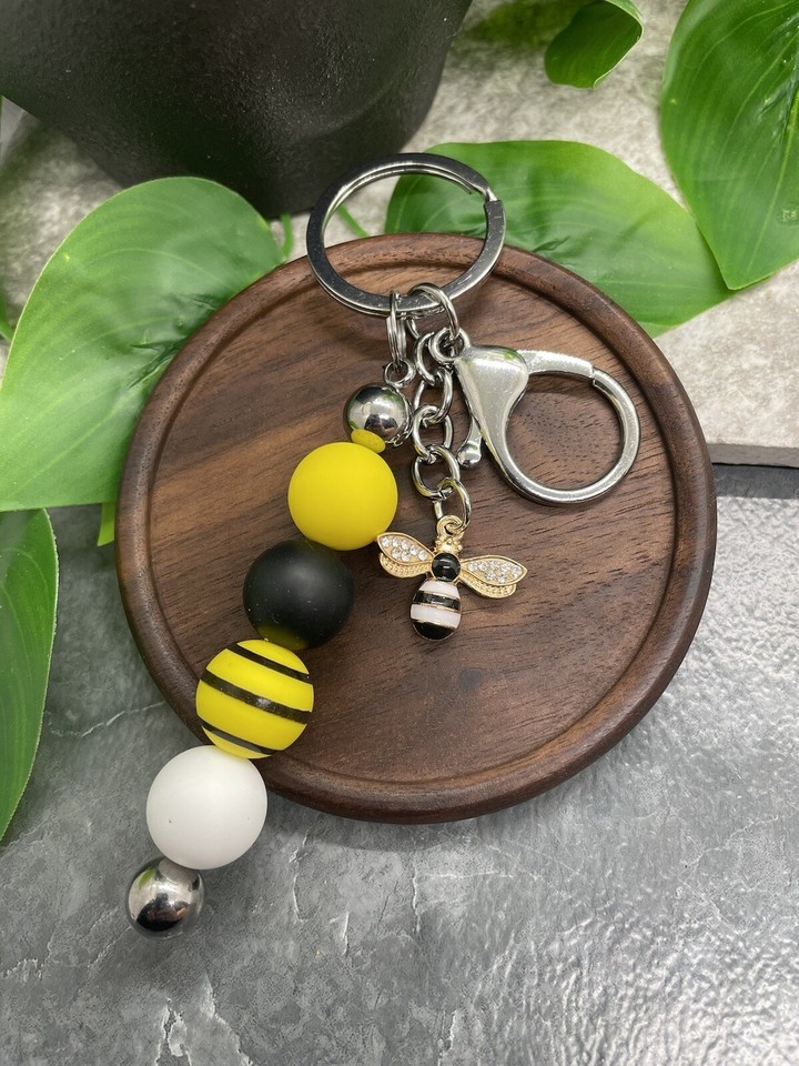 4" Silver-Tone Silicone Beaded Charm Keychain New Free Ship Bumble Bee A3594 | eBay