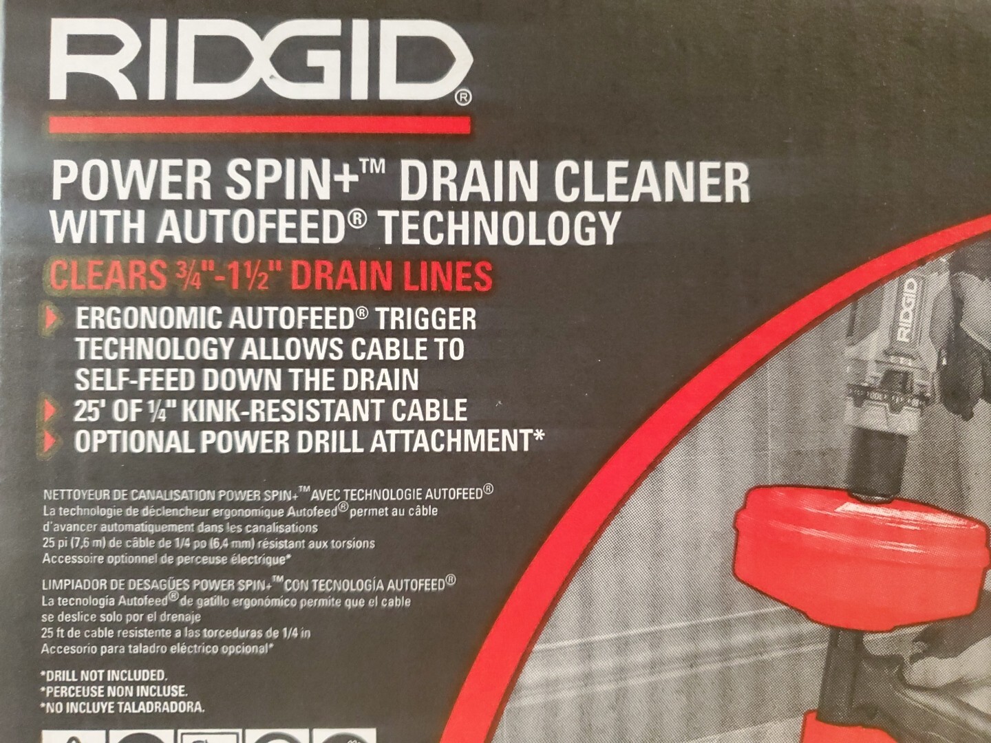 RIDGID Power Spin+ Drain Cleaner for 3/4" - 1 1/2" Drain Lines 57043 | eBay