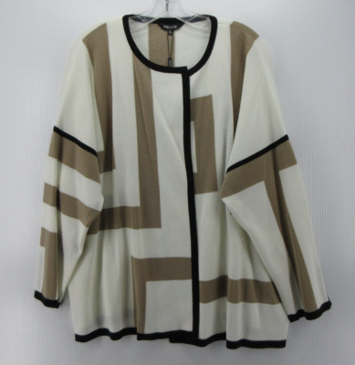 Misook Sweater Women XL White Open Wrap Cardigan Heritage Geometric ...