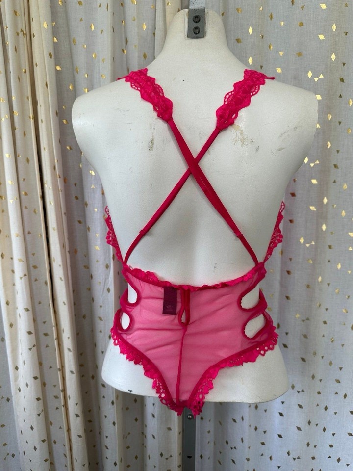 Victoria's Secret Plunge V-Neck Cutout Lace Mesh Thong Teddy Bodysuit ...