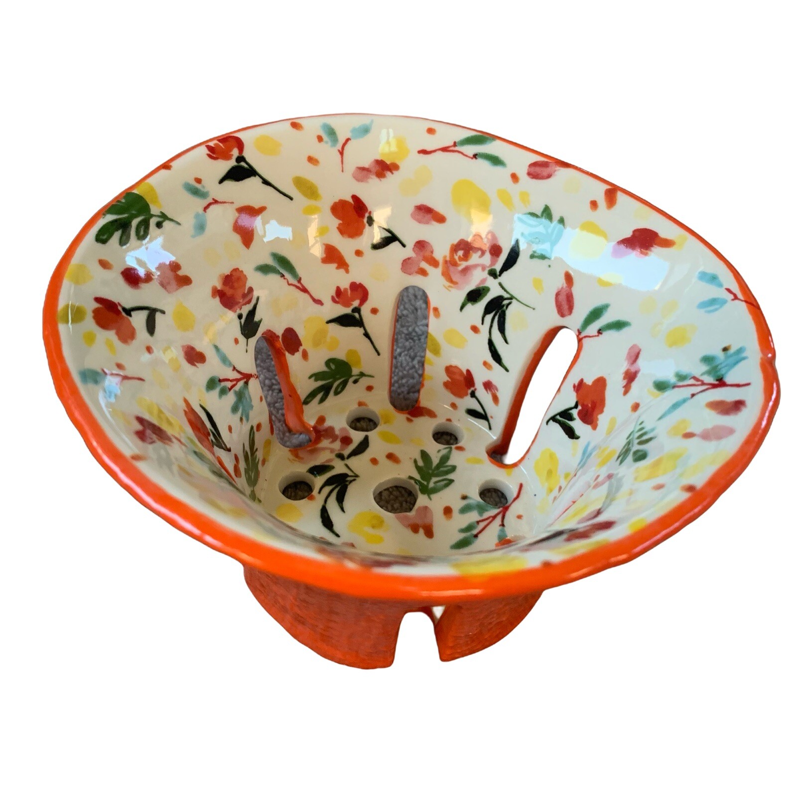 Anthropologie Stoneware Berry Basket - Orange Ceramic Fruit Container ...