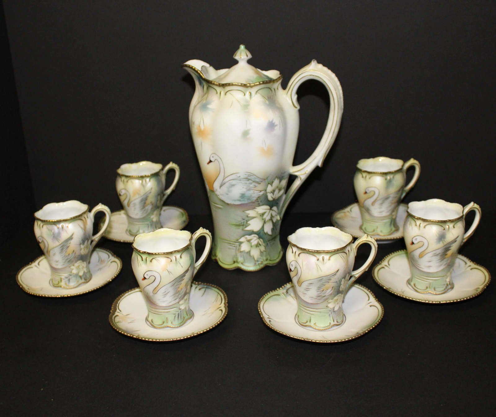 Antique RS Prussia Chocolate Set with Swans Chocolate Pot with Matching ...