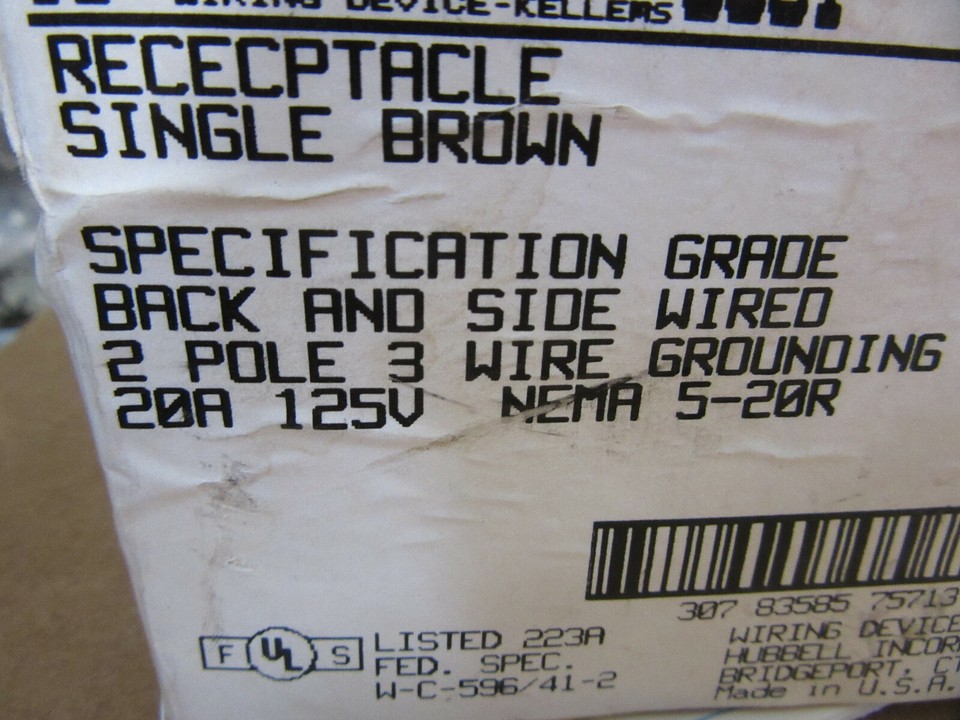 Hubbell 5361 Spec Grade Receptacle Brown 20A 125V Nema 5-20R NEW!! Free ...