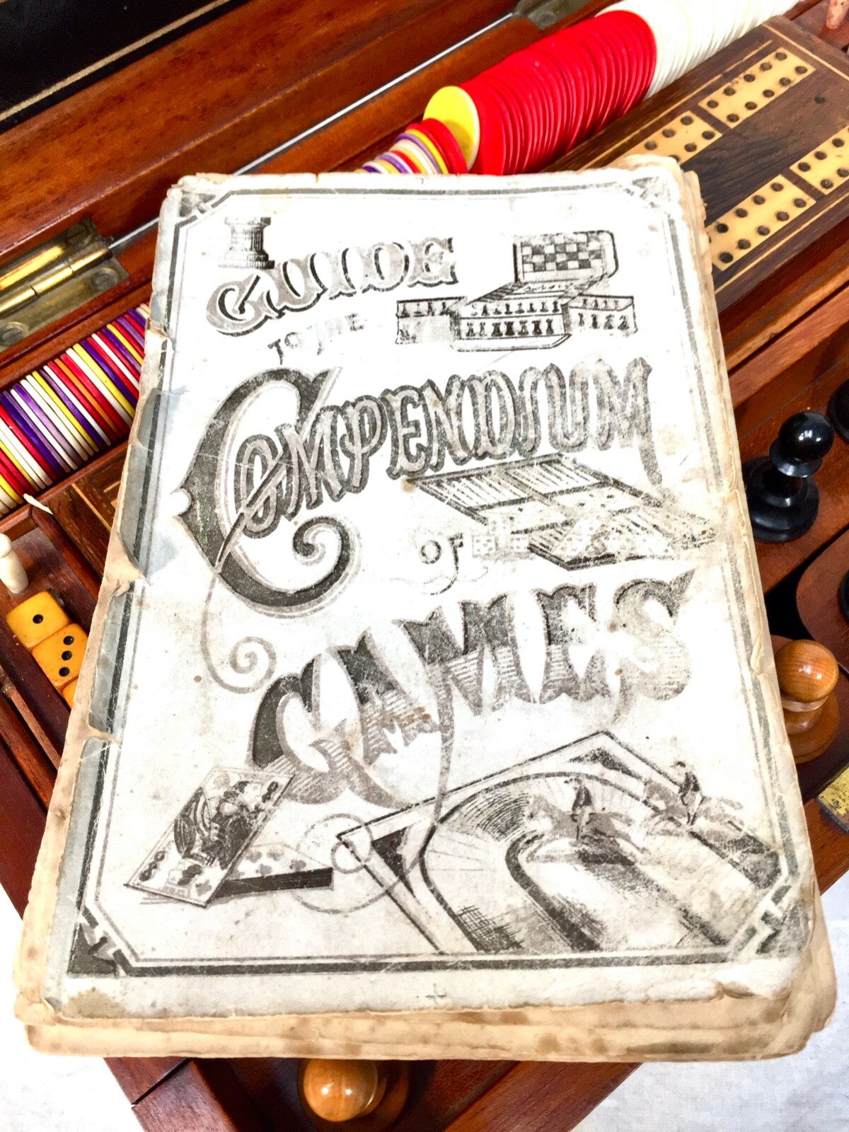 Antique 19th Century Victorian Games Compendium Box / Wooden Cabinet c ...