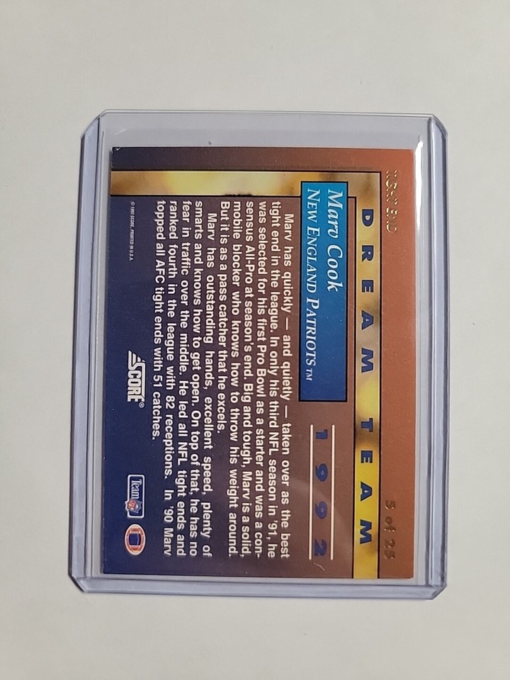 1992 Score MARV COOK New England Patriots Dream Team Insert Card Mint ...