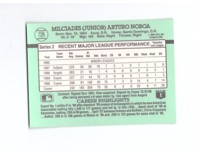 1991 Donruss Baseball Card #726 Junior Noboa Expos | eBay